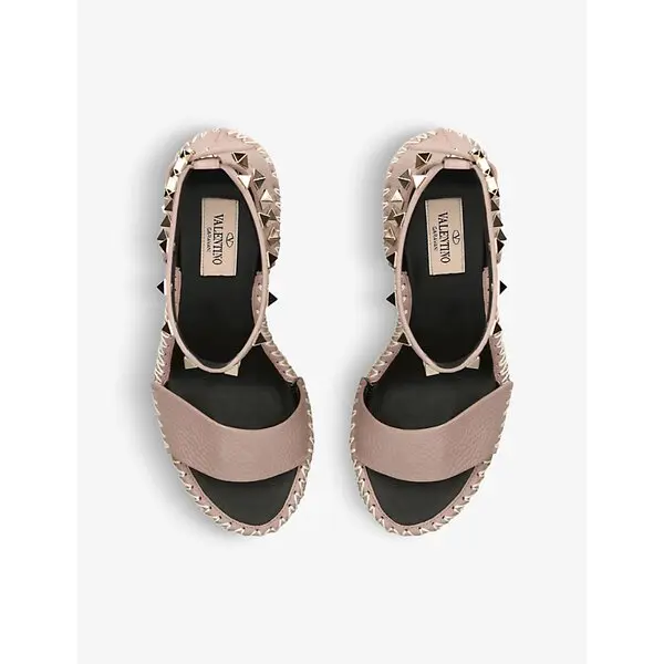 Valentino Garavani Rockstud 105 Leather Espadrille Wedges - Blush