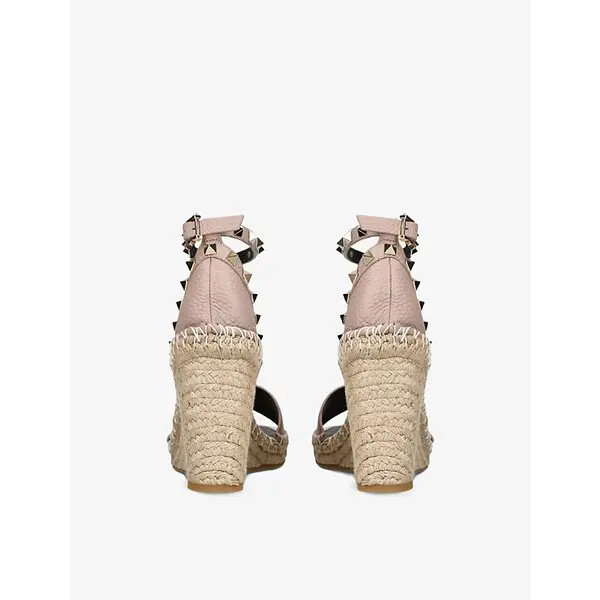 Valentino Garavani Rockstud 105 Leather Espadrille Wedges - Blush