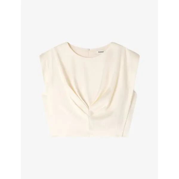 Sandro Pleated Stretch-satin Crop Top - Ecru