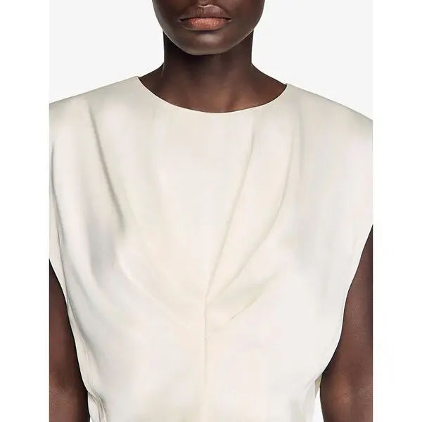Sandro Pleated Stretch-satin Crop Top - Ecru