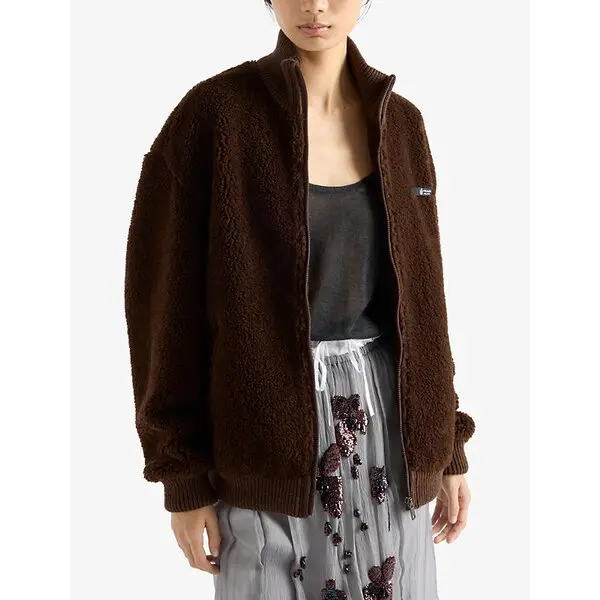 Prada Wool Blend Fleece Zip-up Jacket - Brown