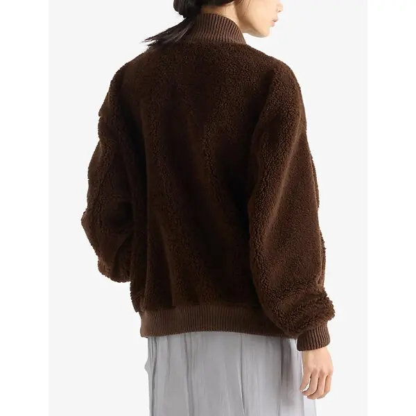 Prada Wool Blend Fleece Zip-up Jacket - Brown