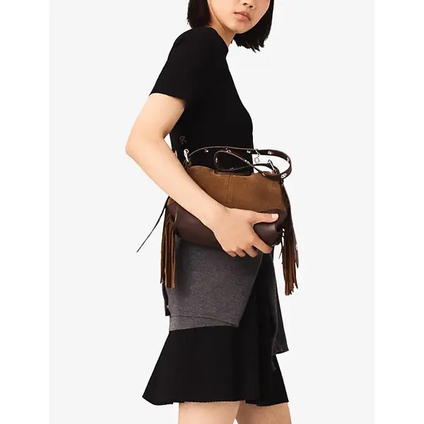 Maje Ribbed High Neck Mini Dress With 'amour' Button Detail