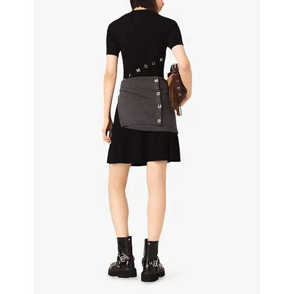 Maje Ribbed High Neck Mini Dress With 'amour' Button Detail