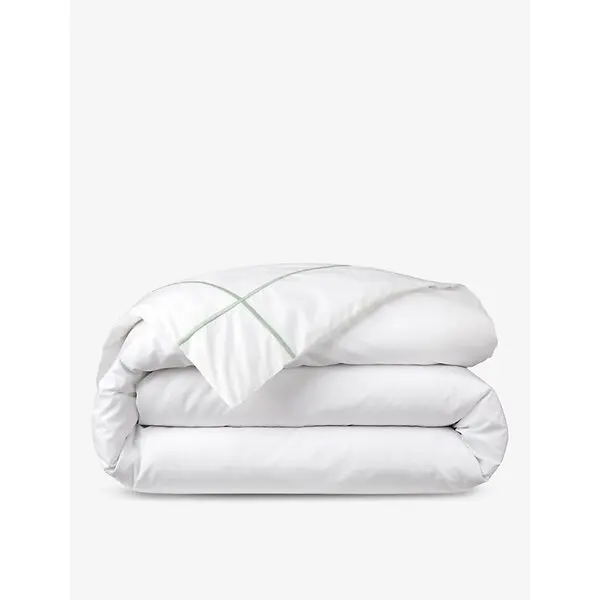 YVES DELORME Athena Stripe-embroidered Cotton Duvet Cover - Veronese
