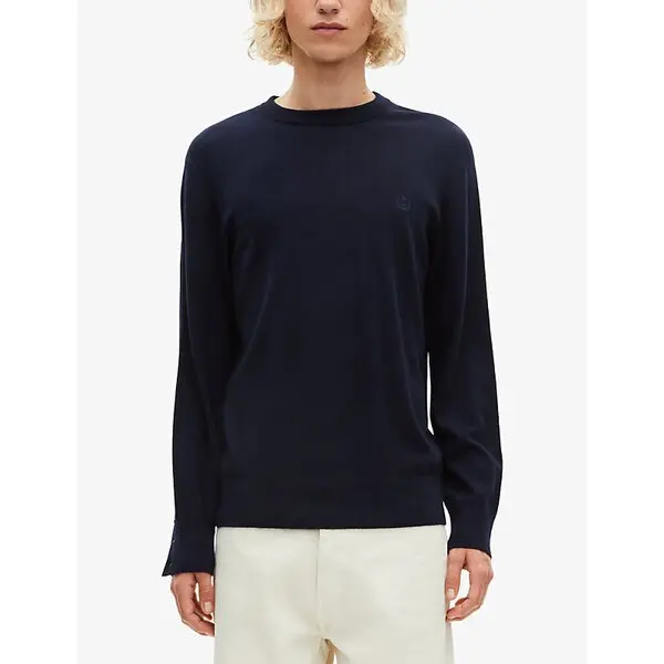 The Kooples Logo-embroidered Wool Jumper - Navy