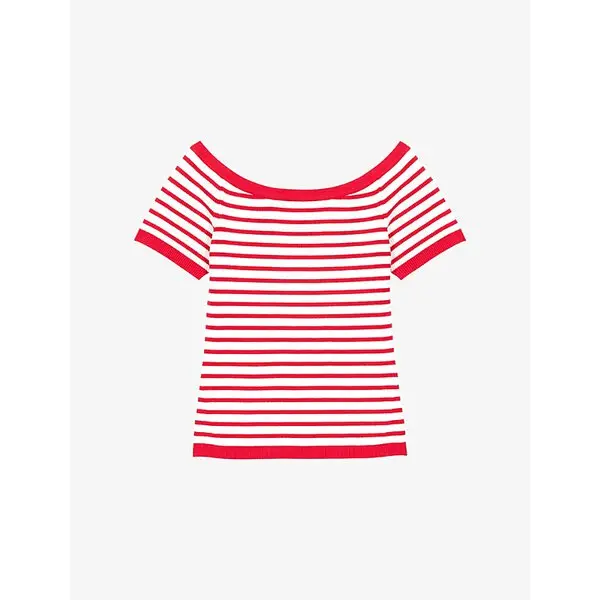 Maje Striped Boat-neck Cotton-blend Top - Red