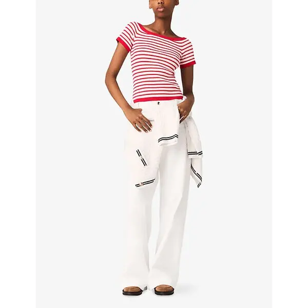Maje Striped Boat-neck Cotton-blend Top