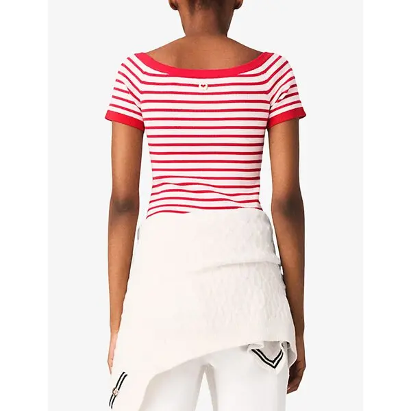 Maje Striped Boat-neck Cotton-blend Top