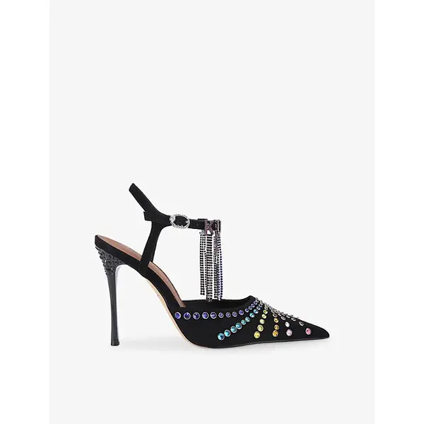 Kurt Geiger Crystal Embellished Suede Slingback Court Shoes - Black/comb