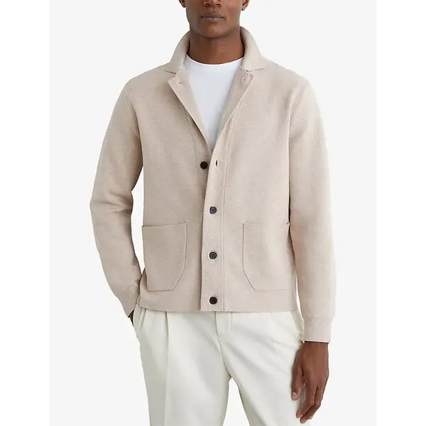 REISS Collared Button-through Knitted Cardigan