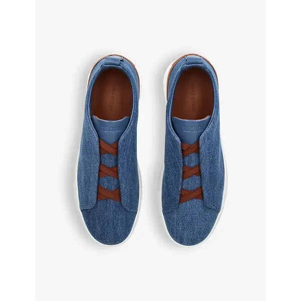 Zegna Triple Stitch Contrast-sole Denim Low-top Trainers