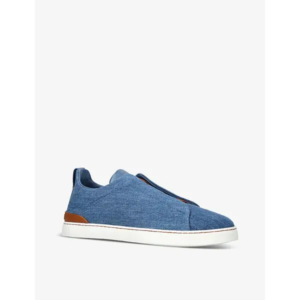 Zegna Triple Stitch Contrast-sole Denim Low-top Trainers