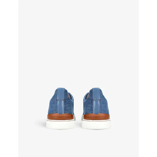 Zegna Triple Stitch Contrast-sole Denim Low-top Trainers