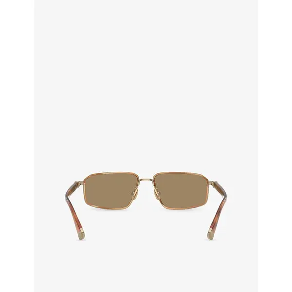Brunello Cucinelli Rectangular Frame Metal Sunglasses - Gold