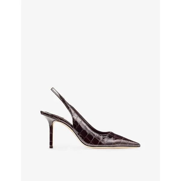 JIMMY CHOO Love Slingback 85 Croc-embossed Leather Heels - Sambuco