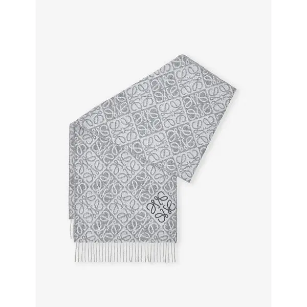 Loewe Anagram-pattern Wool And Cashmere-blend Scarf - Grey