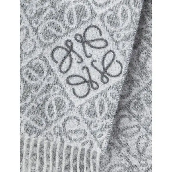 Loewe Anagram-pattern Wool And Cashmere-blend Scarf - Grey