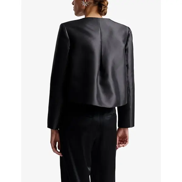 MALINA Ruthie Round-neck Long-sleeve Cropped Satin Blouse
