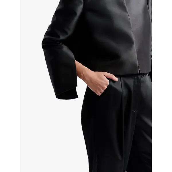 MALINA Ruthie Round-neck Long-sleeve Cropped Satin Blouse
