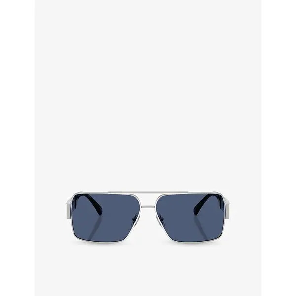 Versace Rectangle-frame Metal Sunglasses - Silver