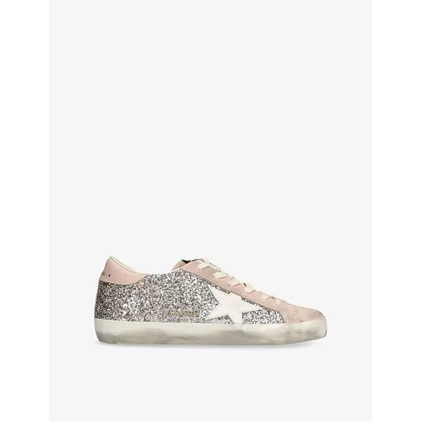 GOLDEN GOOSE Super Star Glitter-embellished Suede Low-top Trainers - Silver Com