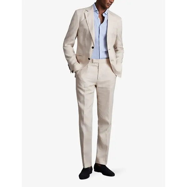 REISS Kin Notch-lapel Slim-fit Single-breasted Linen Blazer - Stone