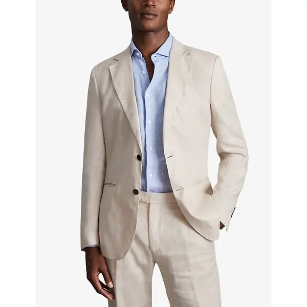 REISS Kin Notch-lapel Slim-fit Single-breasted Linen Blazer - Stone