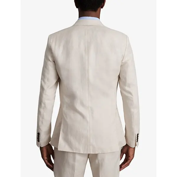REISS Kin Notch-lapel Slim-fit Single-breasted Linen Blazer - Stone