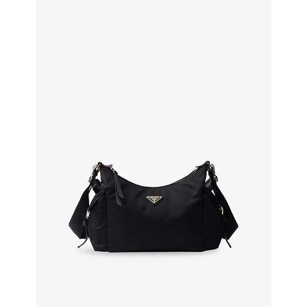 Prada Large Re-nylon And Leather Shoulder Bag - Black