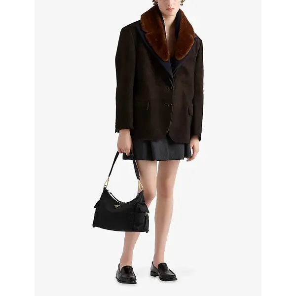 Prada Large Re-nylon And Leather Shoulder Bag - Black
