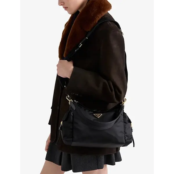 Prada Large Re-nylon And Leather Shoulder Bag - Black