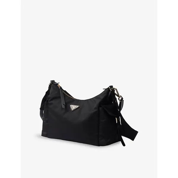Prada Large Re-nylon And Leather Shoulder Bag - Black