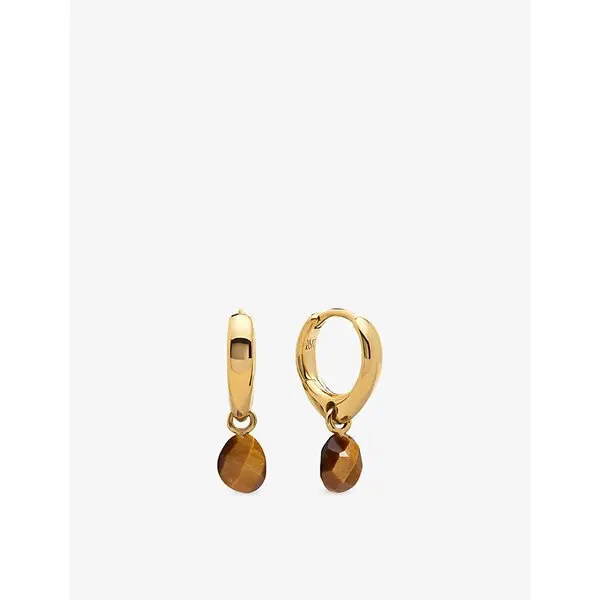 Monica Vinader Nura 18ct Yellow Gold Vermeil And Tigers Eye Drop Huggies - Brown