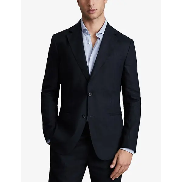 REISS Kin Slim-fit Single-breasted Linen Blazer - Navy