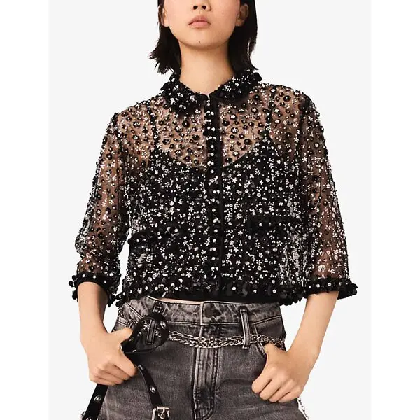 Maje Relaxed-fit Sequin-embellished Tulle Shirt
