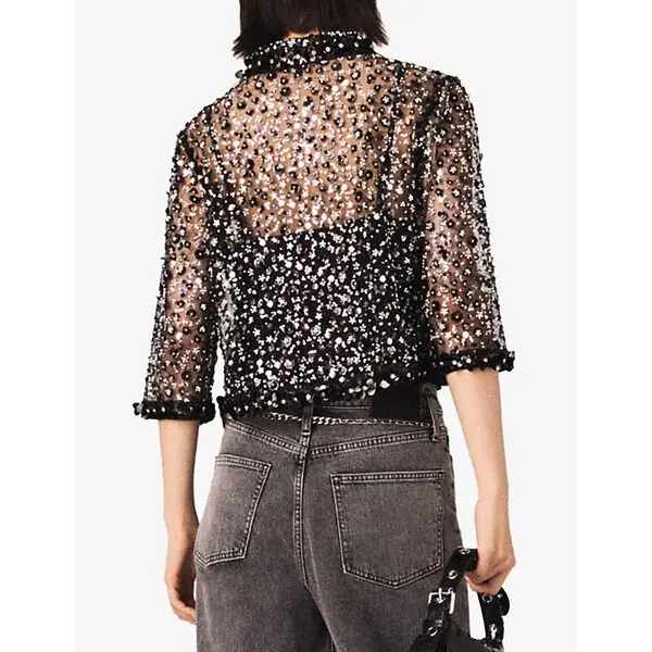 Maje Relaxed-fit Sequin-embellished Tulle Shirt