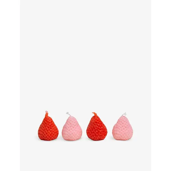 GOHAR WORLD Strawberries Unscented Soy Wax Candles Set Of Four - Multi