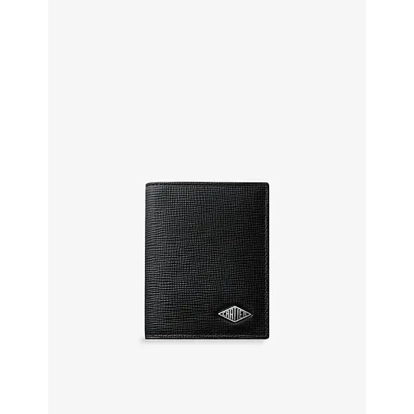 Cartier Losange Logo-plaque Grained Leather And Palladium Card Holder - Black