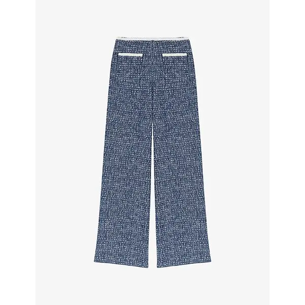 Maje High-rise Wide-leg Tweed Trousers - Navy