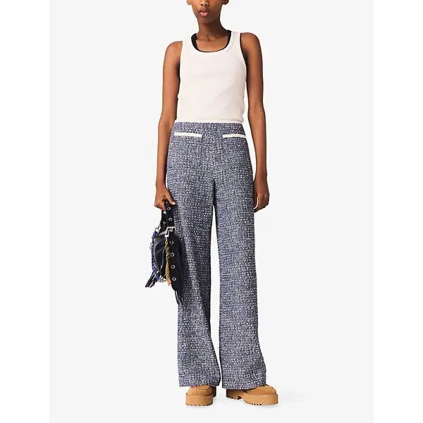 Maje Wide-leg High-rise Tweed Trousers