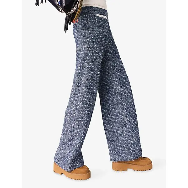 Maje Wide-leg High-rise Tweed Trousers
