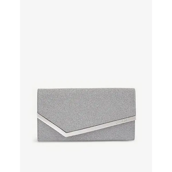 JIMMY CHOO Emmie Glittered Leather Mini Clutch - Silver