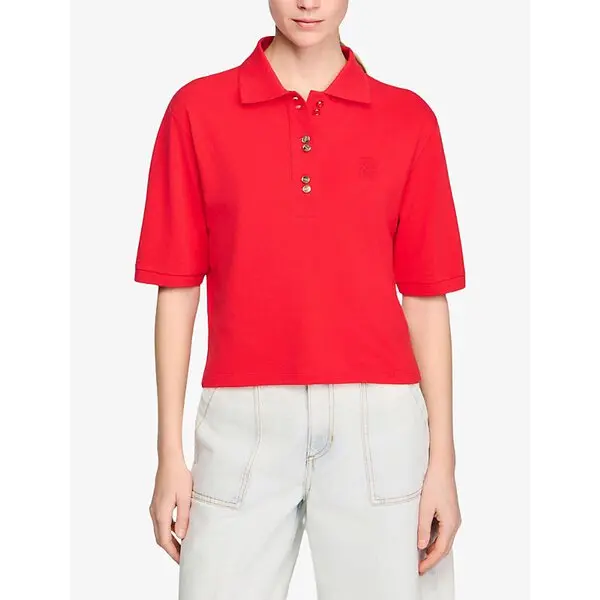 Sandro Button-embellished Embroidered Cotton Polo Shirt
