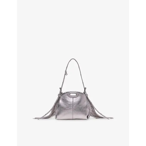 Maje Micro Metallic Leather Shoulder Bag - Silver