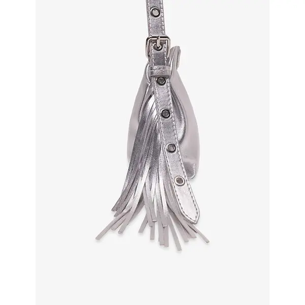 Maje Micro Metallic Leather Shoulder Bag - Silver