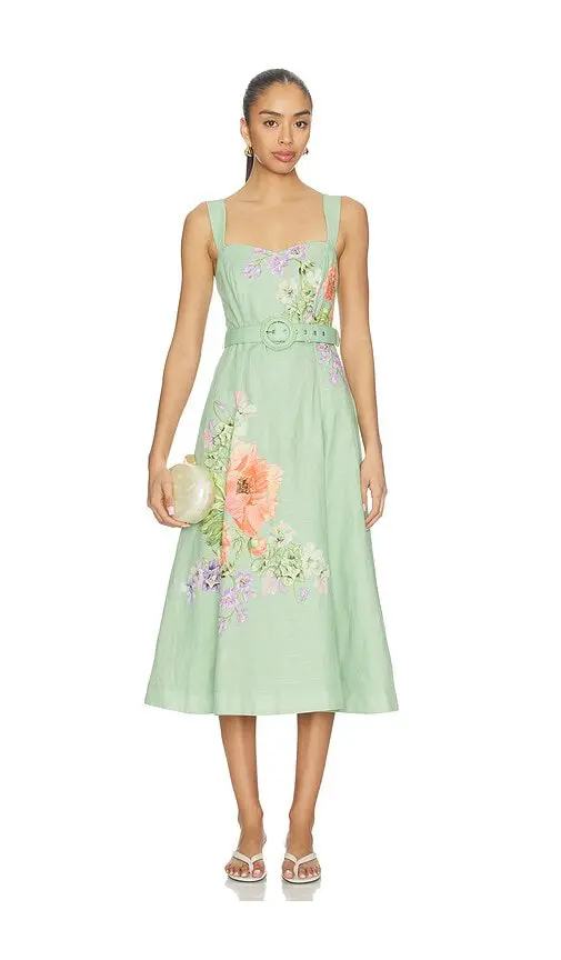 Hemant & Nandita Midi Dress With Buckle Belt - Mint