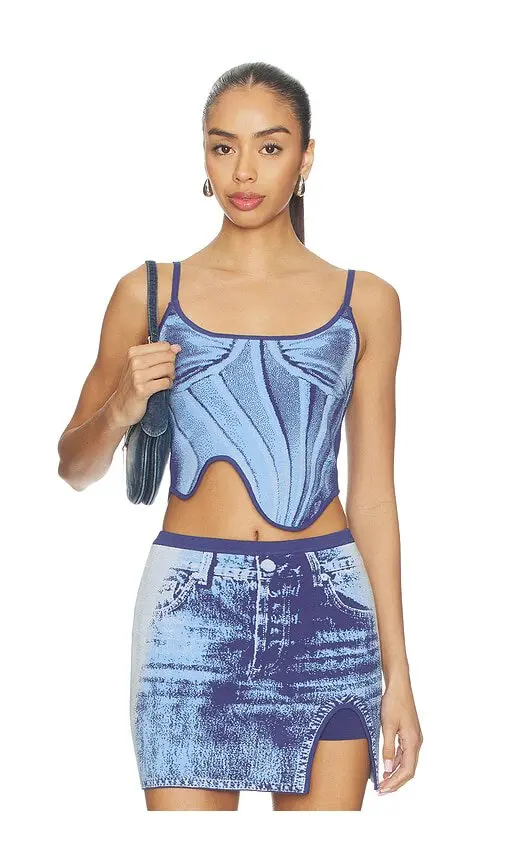 Ph5 Mila Denim Print Corset Tank Top