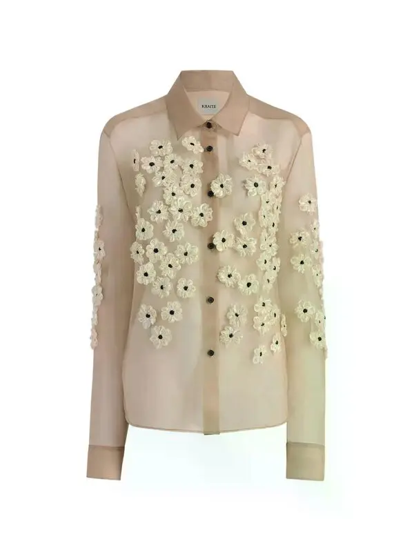 Khaite Argo Floral-embellished Silk Organza Shirt - Neutrals