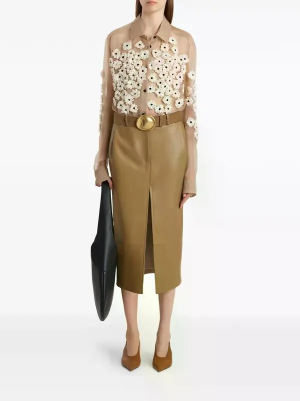 Khaite Argo Floral-embellished Silk Organza Shirt - Neutrals